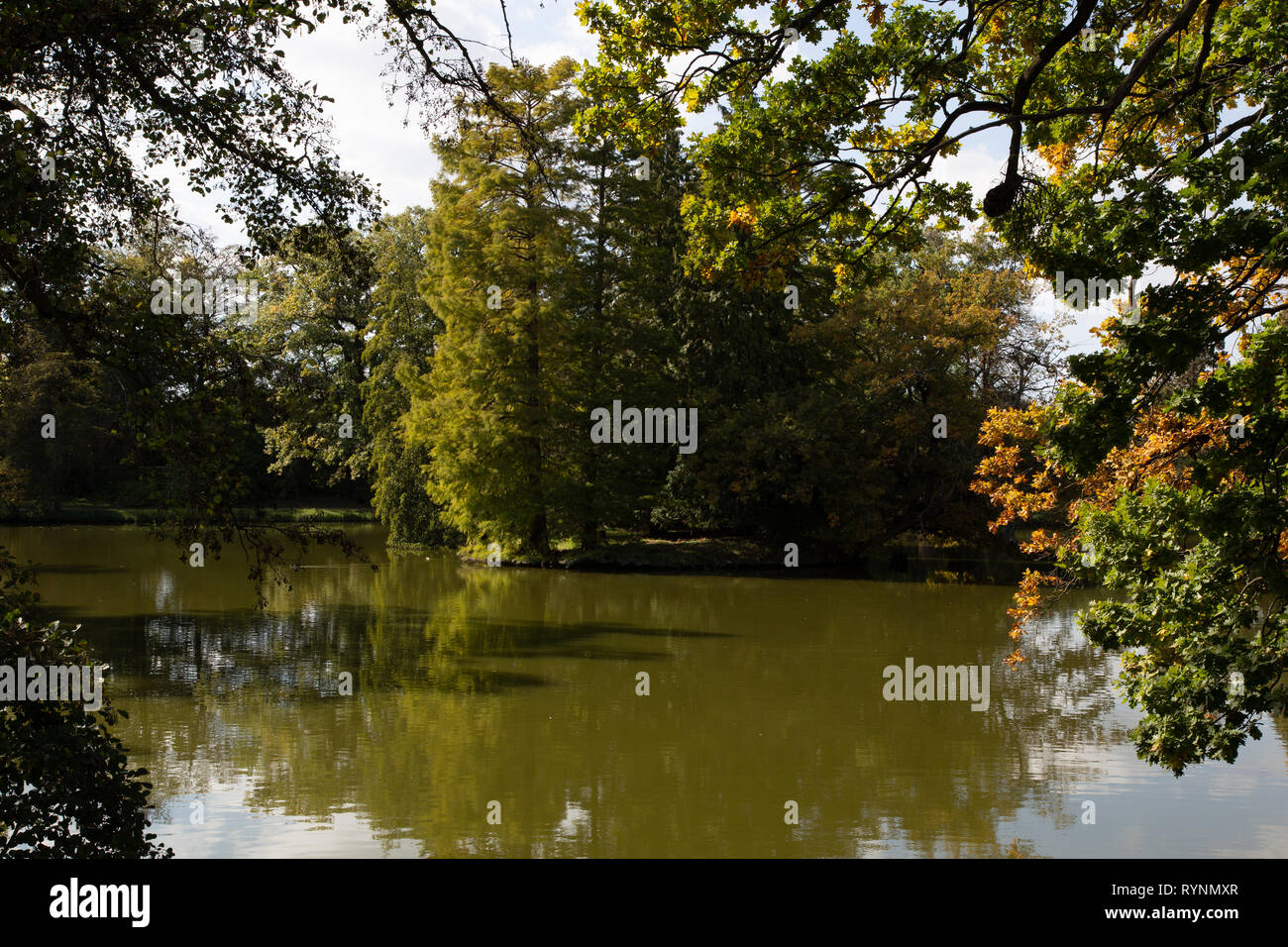 Lednice castle with monumental garden English park. Cultural landscape ...