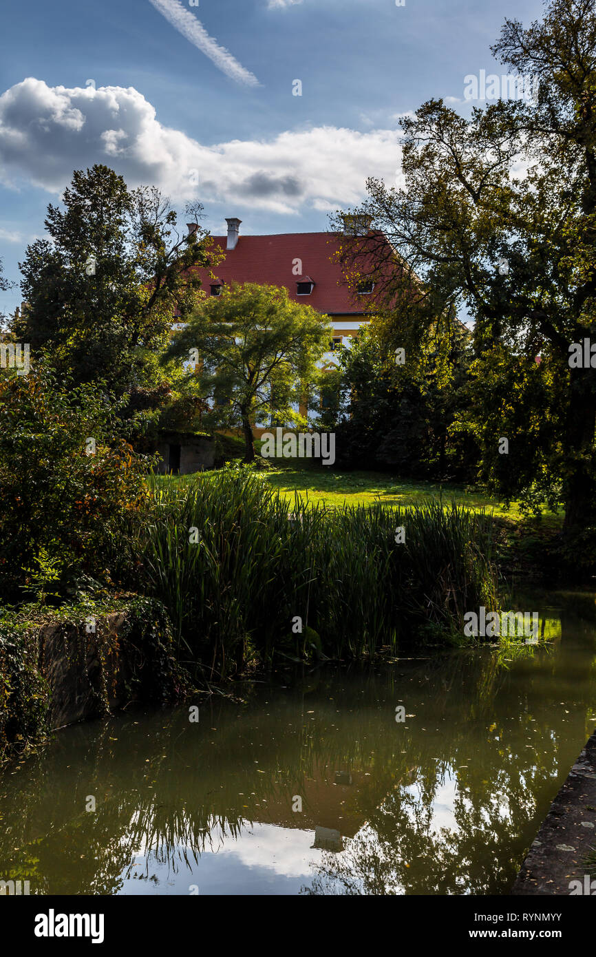 Lednice castle with monumental garden English park. Cultural landscape ...