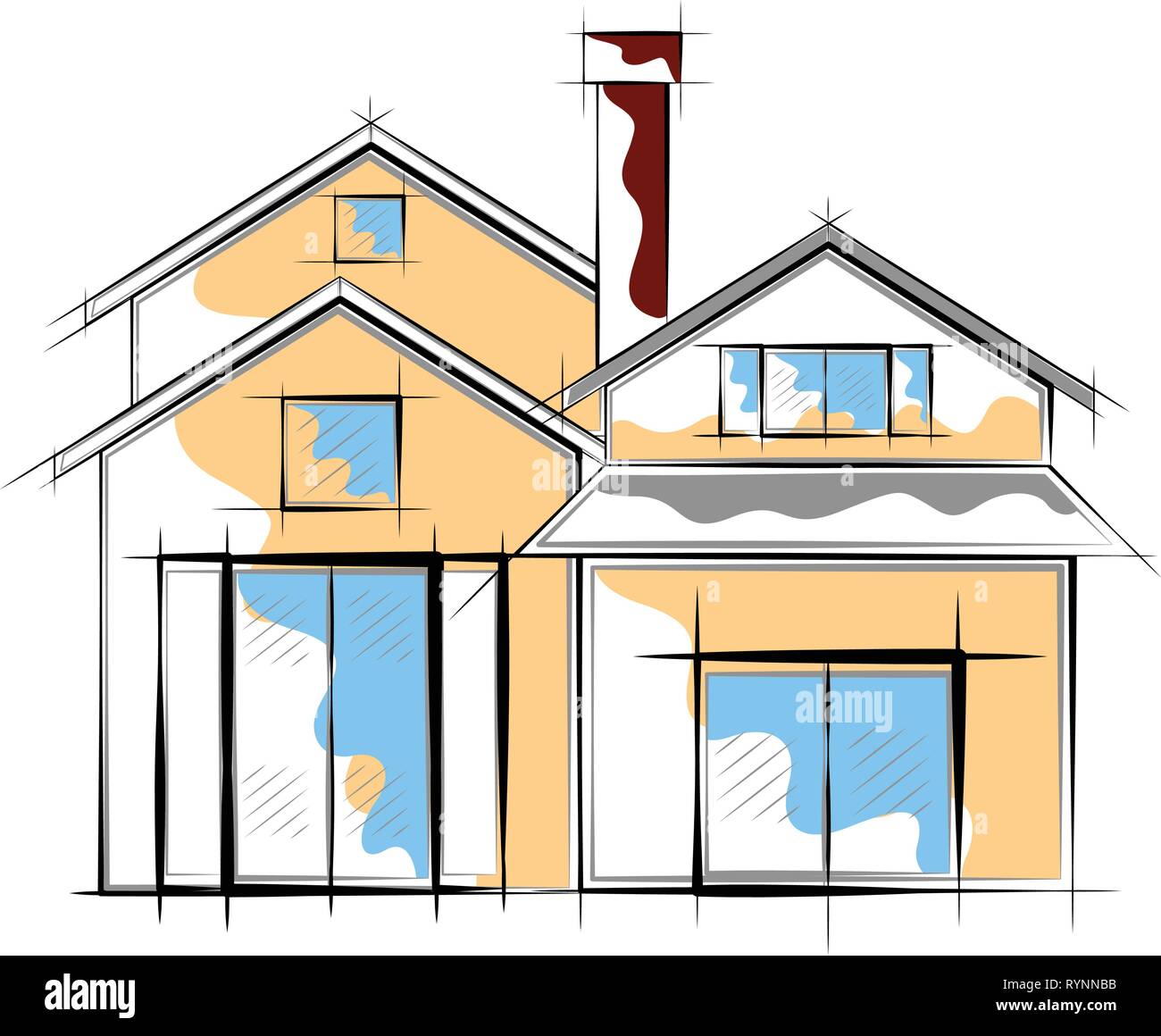 Colored sketch of a modern house building Stock Vector Image & Art - Alamy