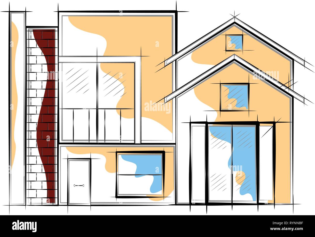 Colored sketch of a modern house building Stock Vector Image & Art - Alamy
