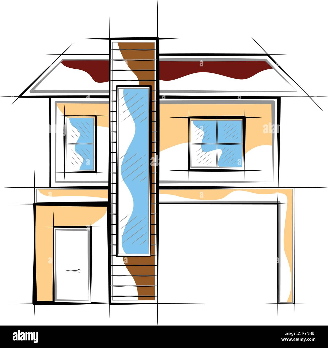 Colored sketch of a modern house building Stock Vector Image & Art - Alamy