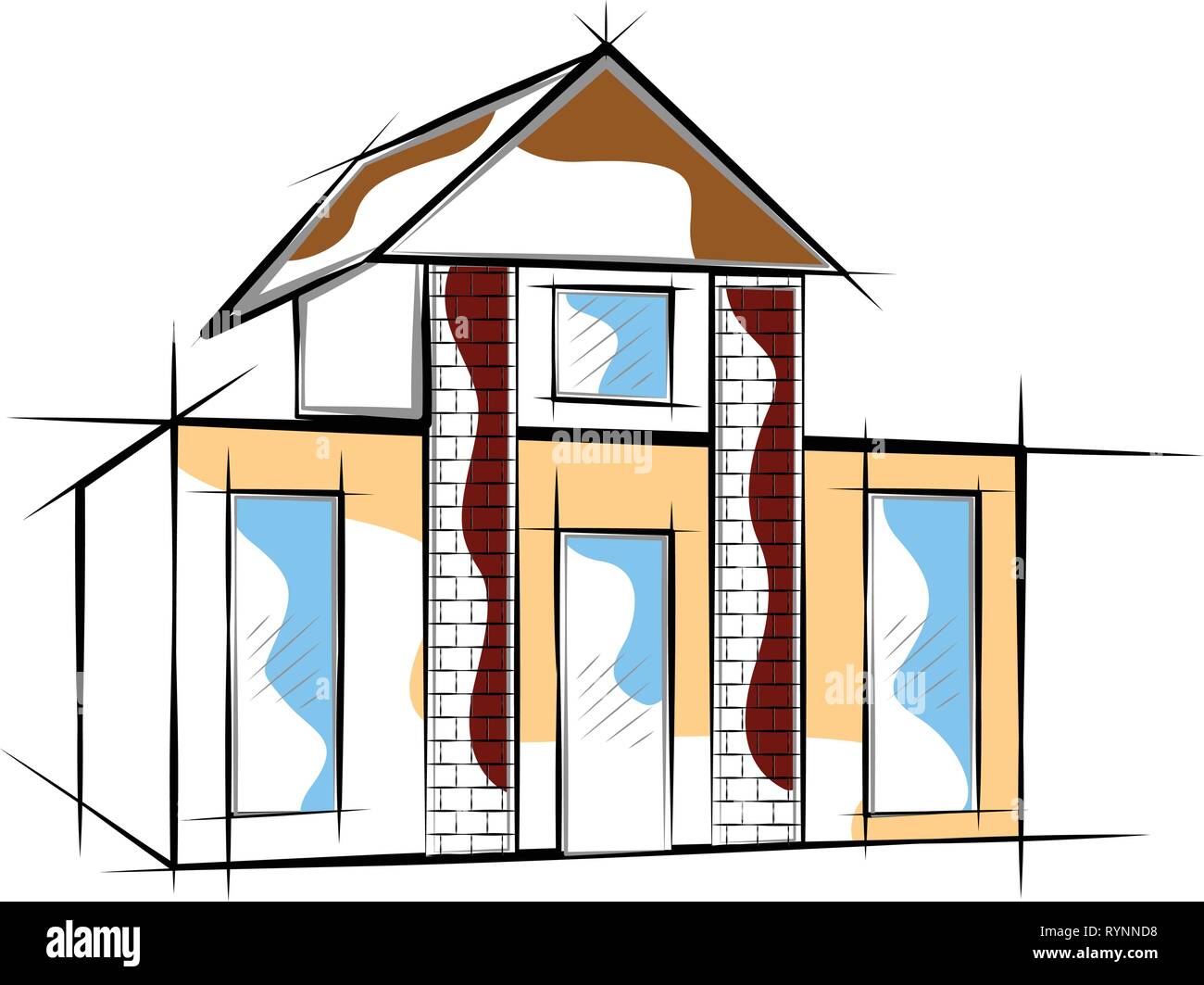 Colored sketch of a modern house building Stock Vector Image & Art - Alamy