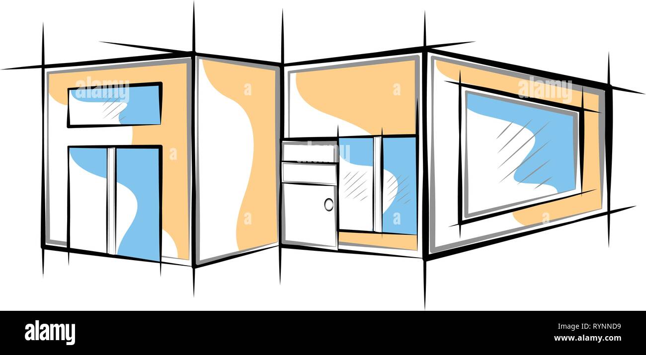Colored sketch of a modern house building Stock Vector Image & Art - Alamy