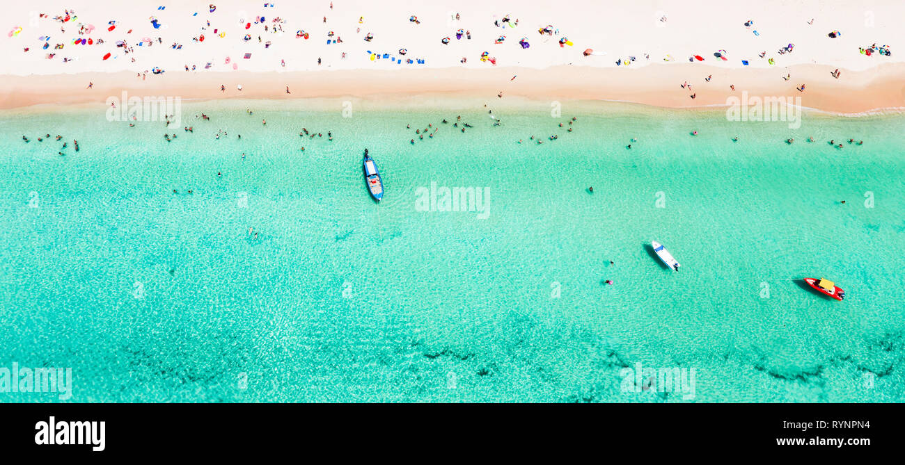 View from above, stunning aerial view of a beautiful tropical beach ...