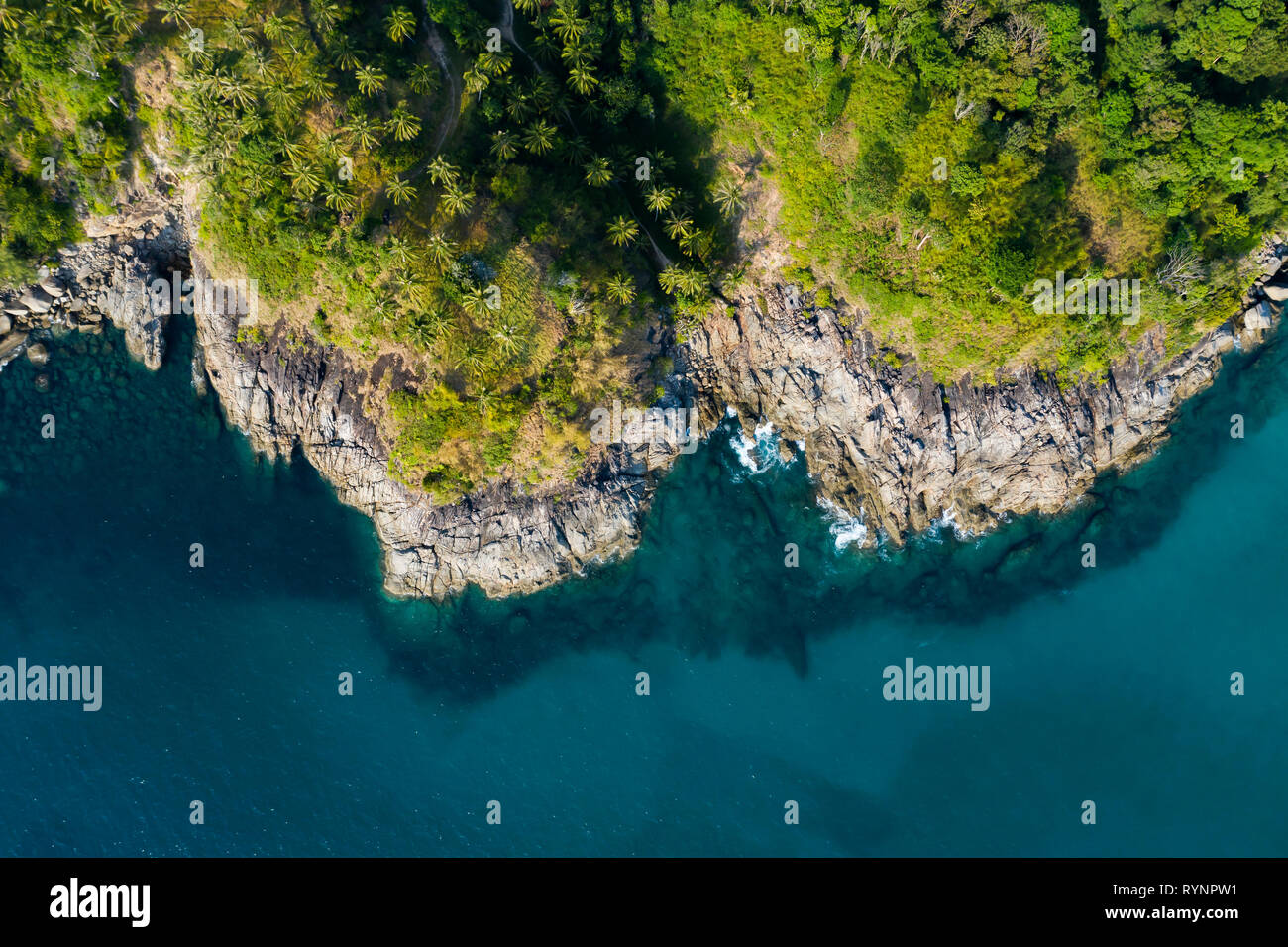 View from above, stunning aerial view of a beautiful tropical rocky ...