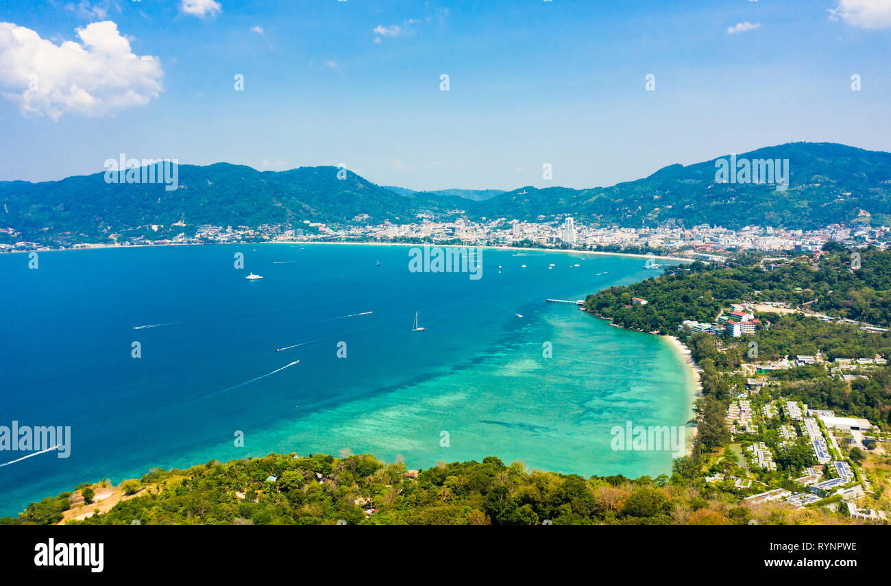 View from above, stunning aerial view of Patong city skyline in the ...