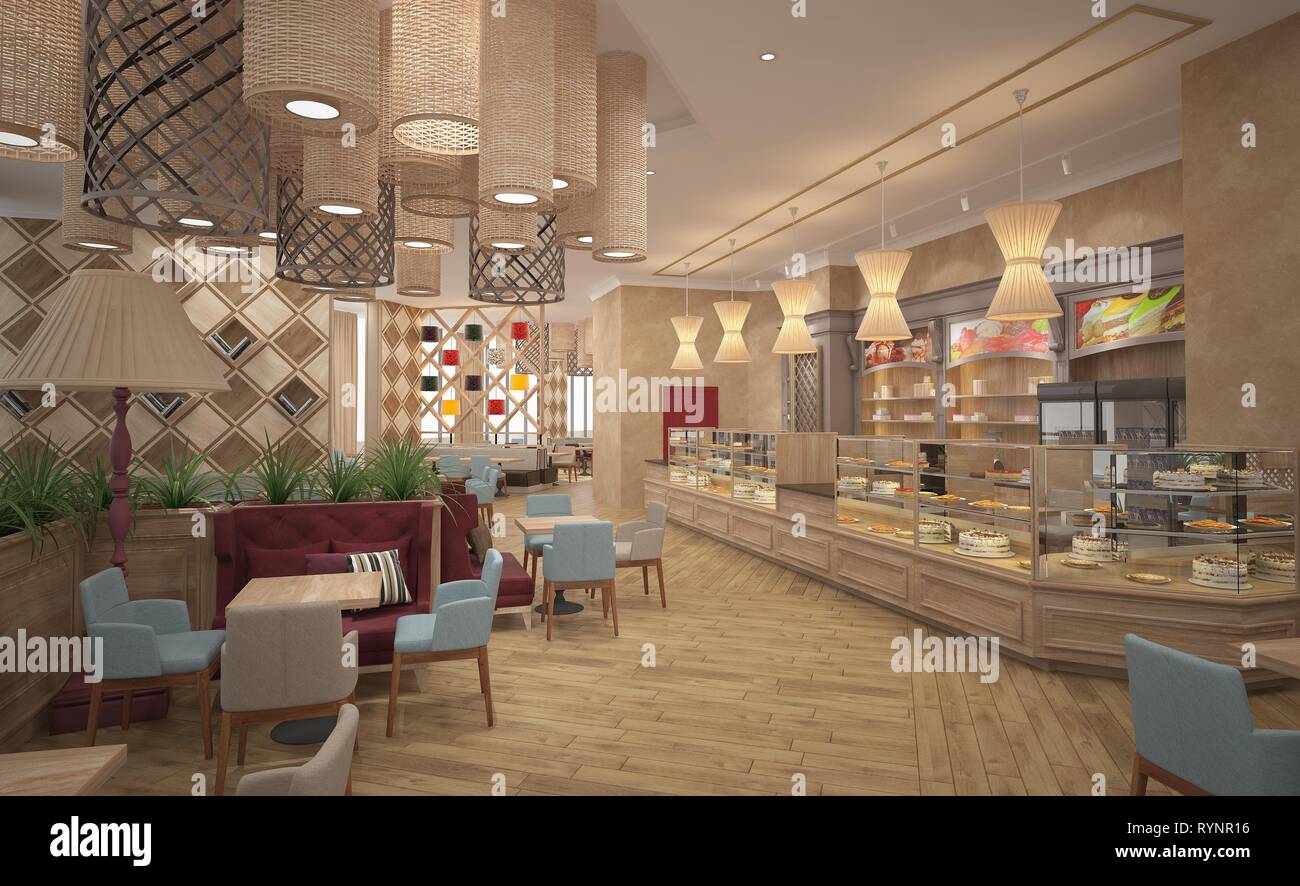 3d restaurant / fast food render Stock Photo - Alamy