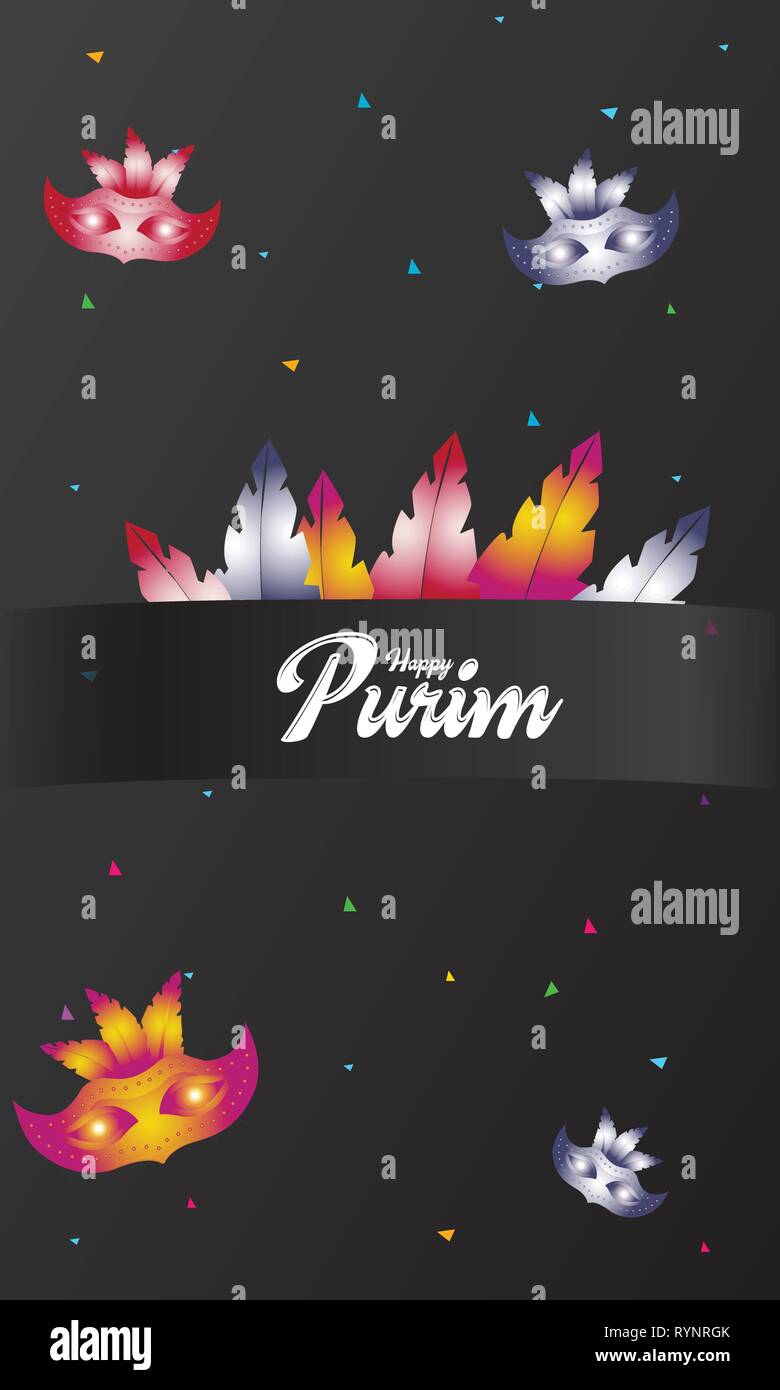 Happy Purim, jewish celebration party invitation (Happy Purim in Hebrew ...