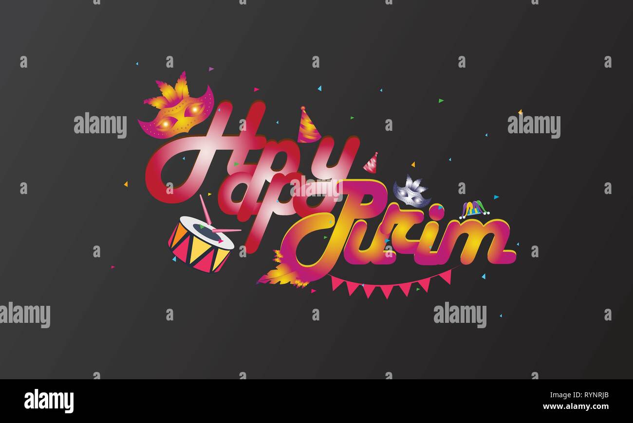Hand written lettering with text "Happy Purim".Vector illustration of ...
