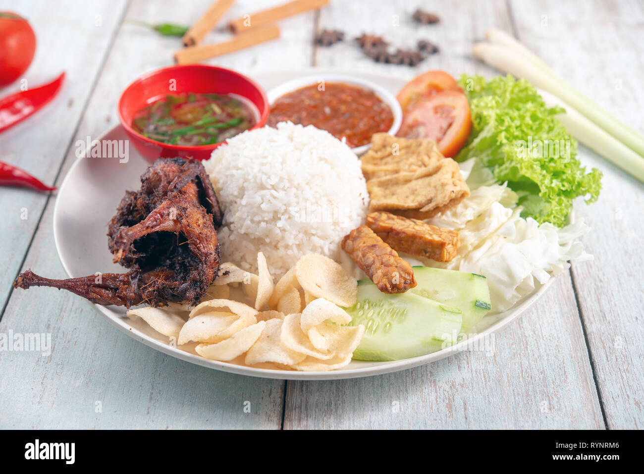 Nasi lemak kukus with quail meat, popular traditional Malaysian local ...