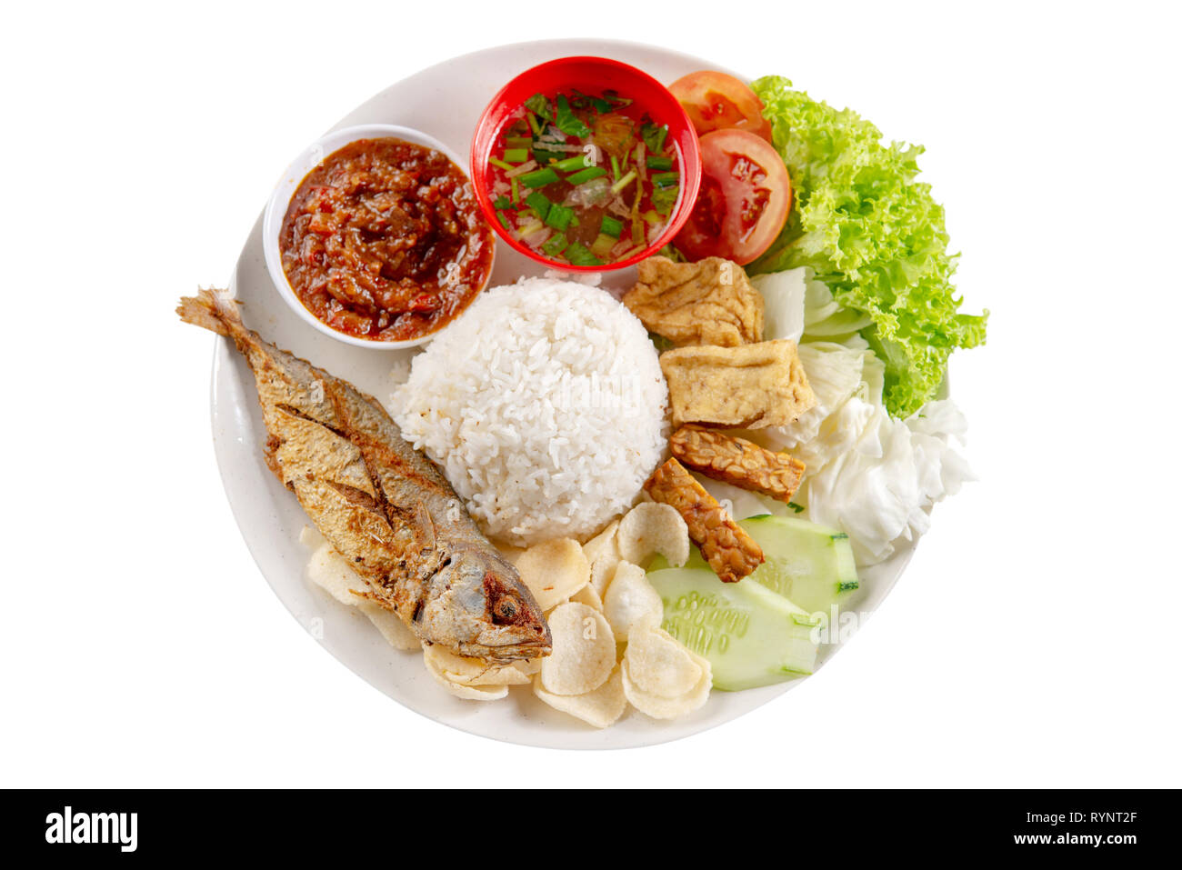 Fried mackerel fish rice with sambal, popular traditional Malay or ...