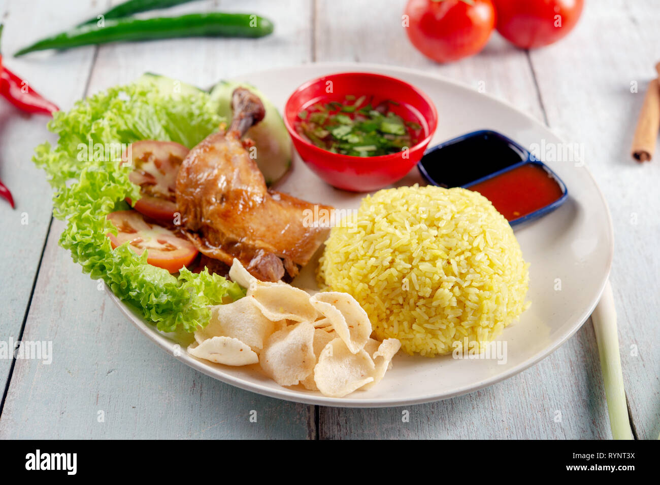 Chicken rice with drumstick, popular traditional Malaysian local food ...