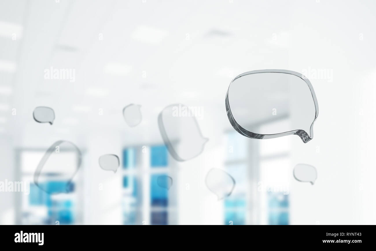 Concept of communication by glass empty chat icon on office background ...
