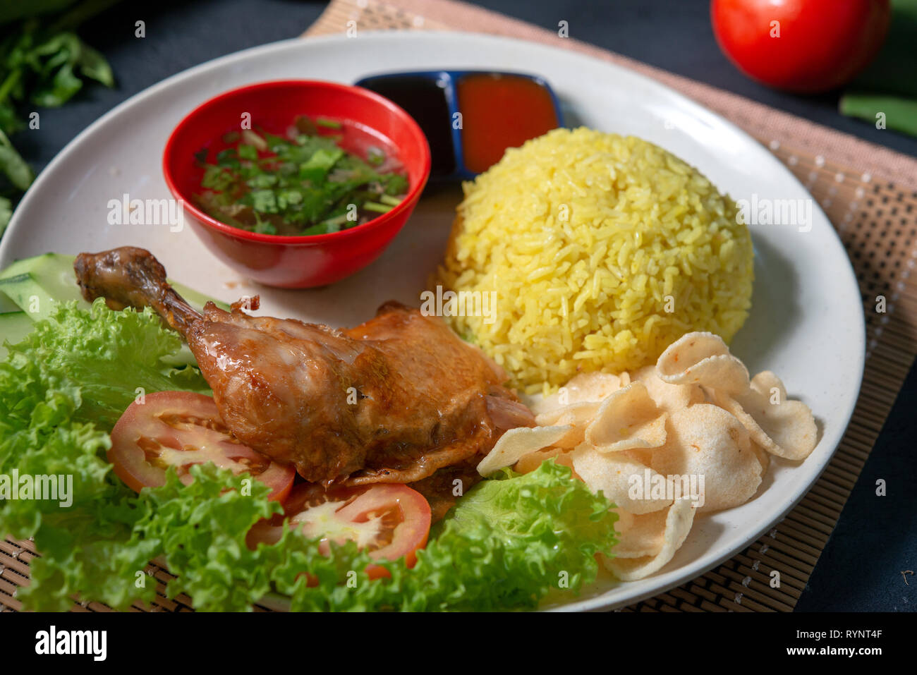 Chicken rice with drumstick, popular traditional Malaysian local food ...