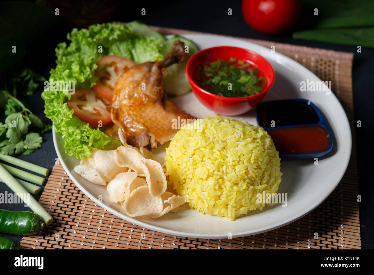 Chicken rice with drumstick, popular traditional Malaysian local food ...