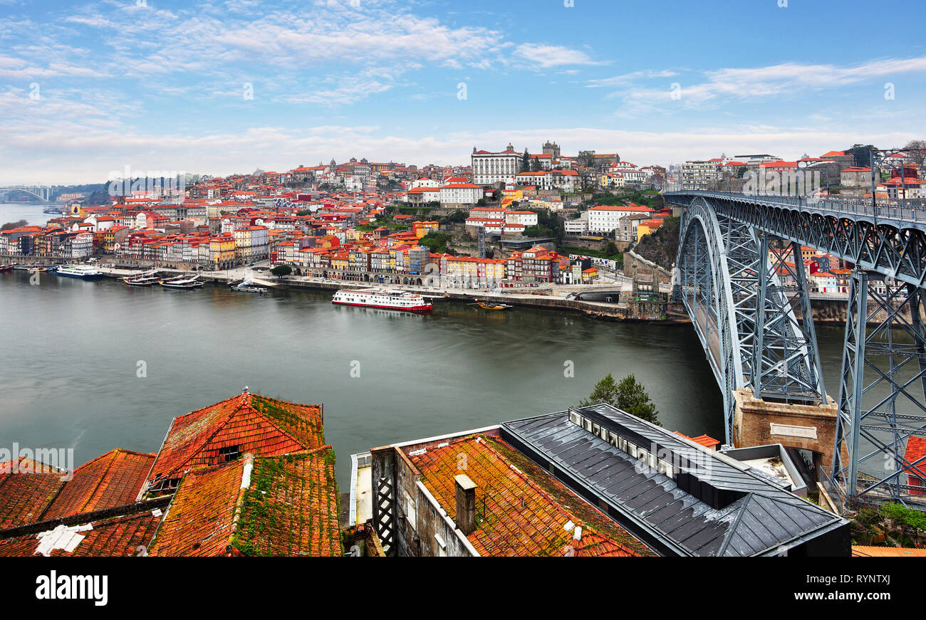 Porto, Portugal old town on the Douro River. Oporto panorama Stock ...