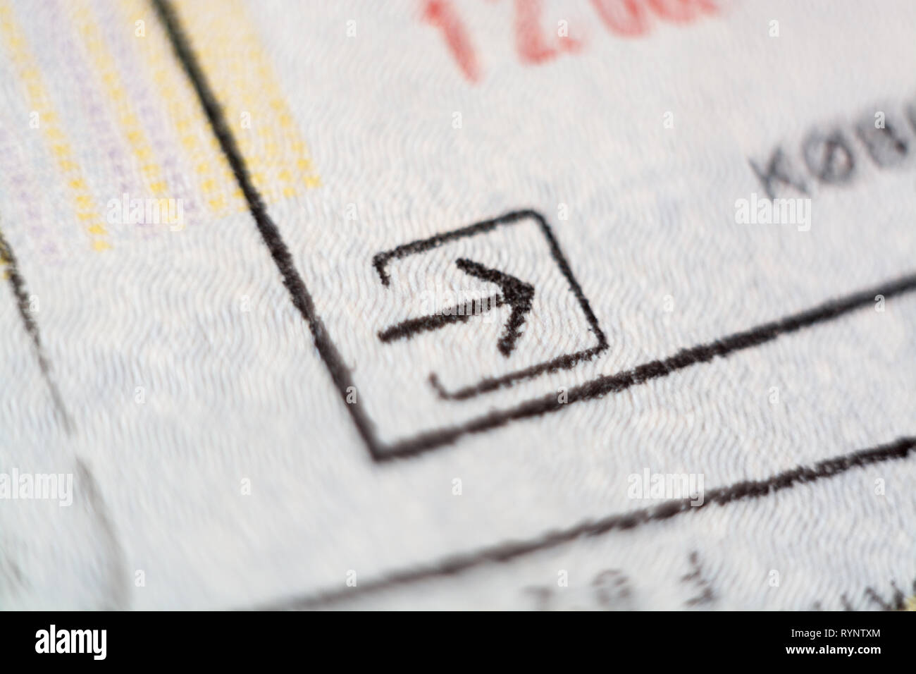 Close-up macro detail of European Union border control customs ...