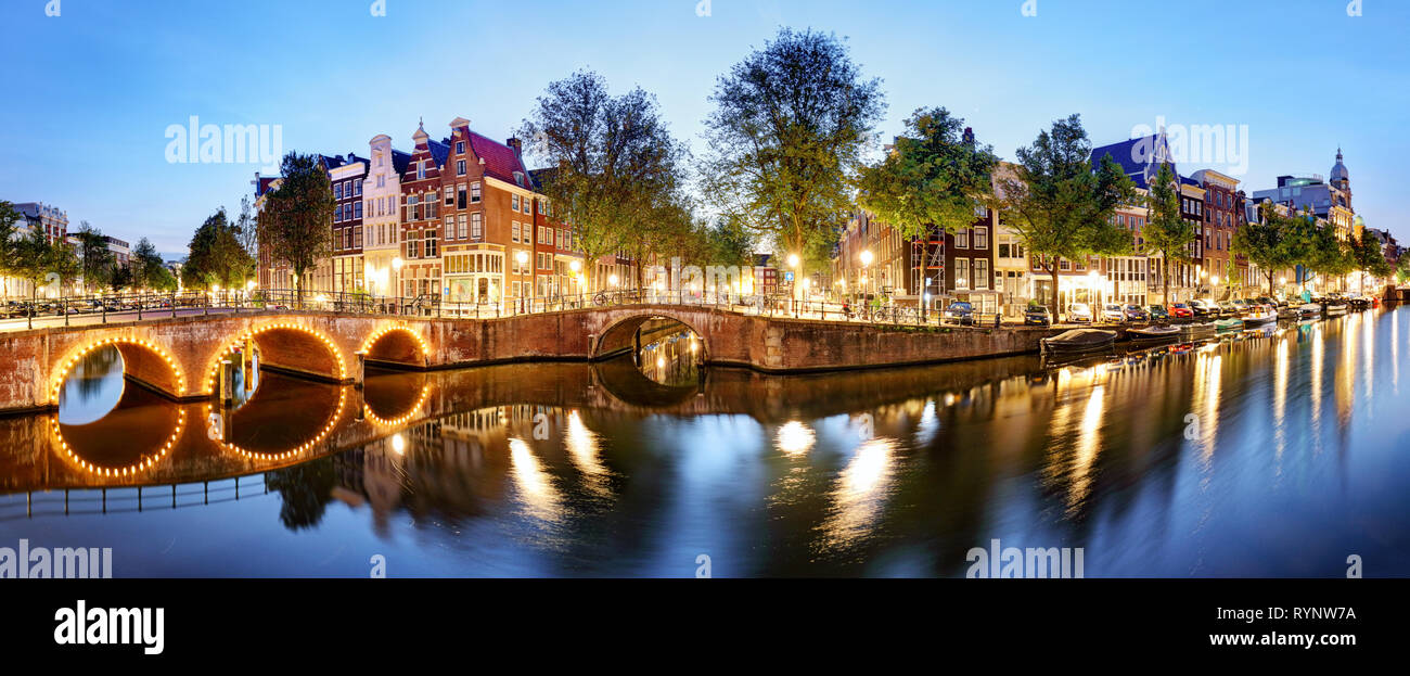 Panorama from Amsterdam in Netherlands at night Stock Photo - Alamy