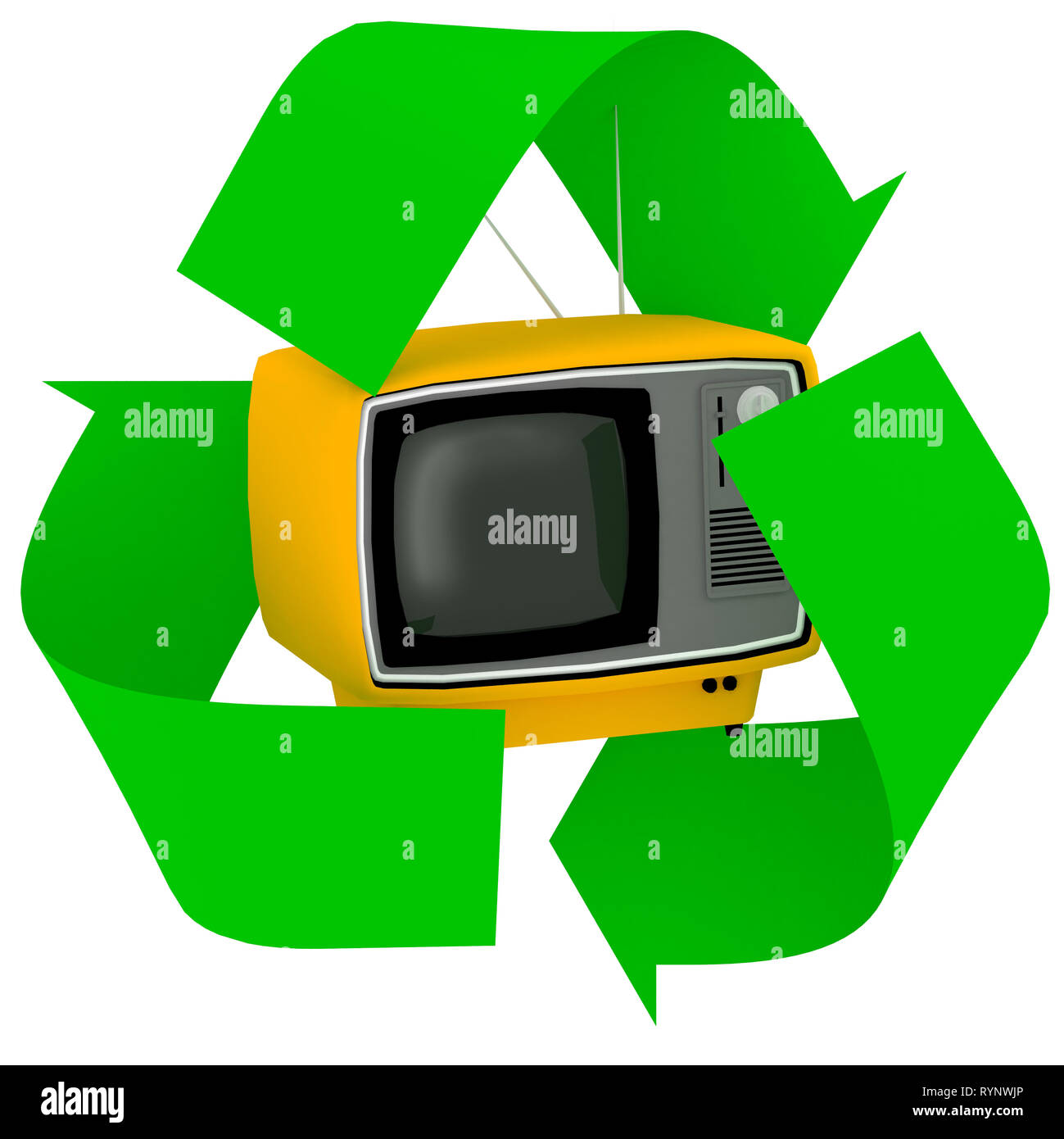 vintage television inside symbol recycle isolated on white background ...