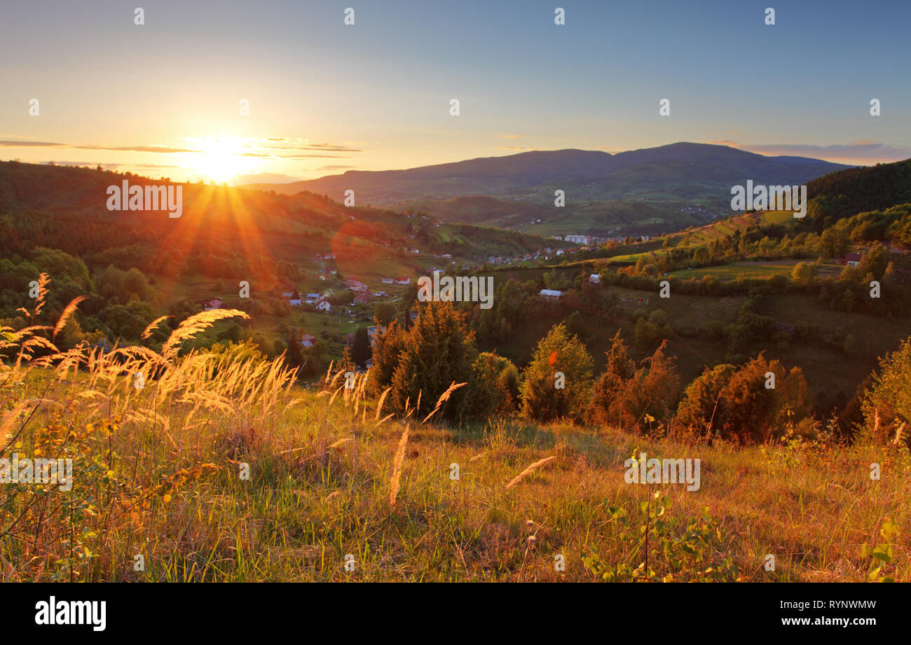 Summer landscape with village, Slovakia Stock Photo - Alamy