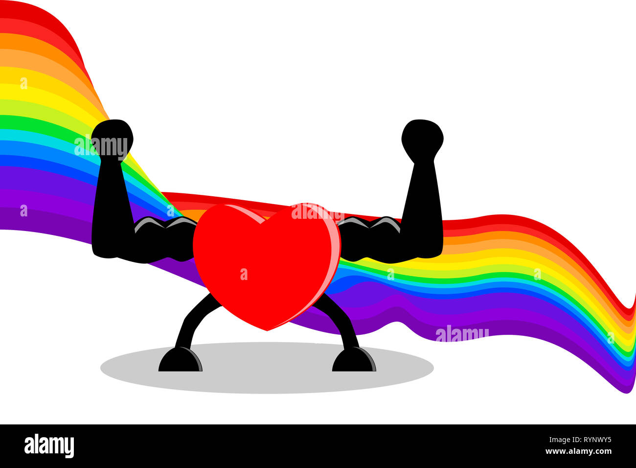 Strong red heart raising hands in front of (rainbow) LGBT pride flag ...