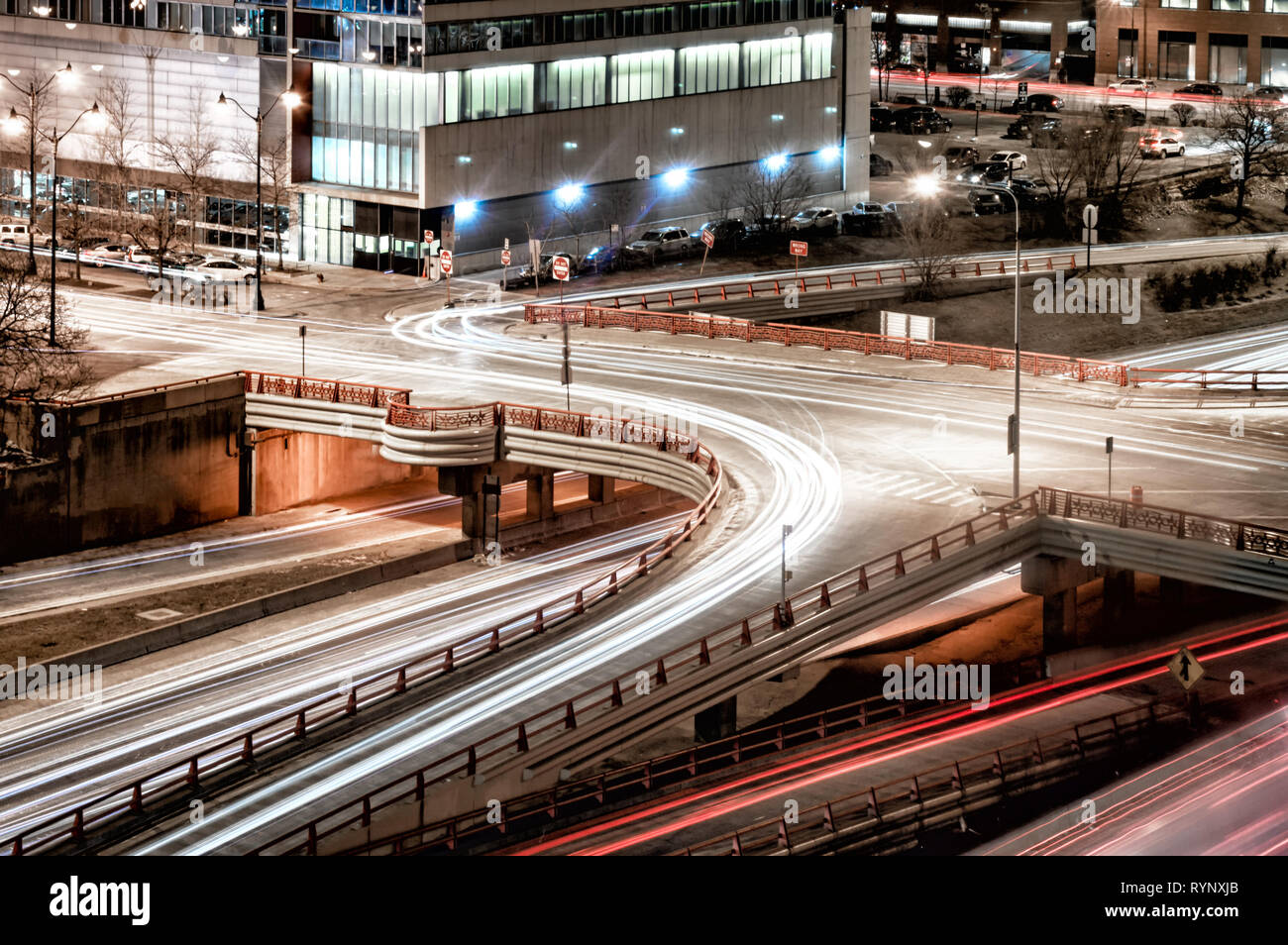 Night traffic in the West Loop neighborhood at Randolph Street and ...