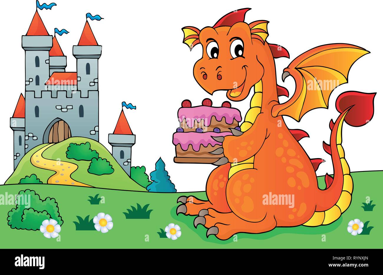 Dragon holding cake theme image 5 - eps10 vector illustration Stock ...