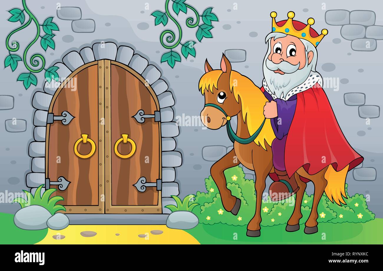King on horse by old door theme image 1 - eps10 vector illustration ...