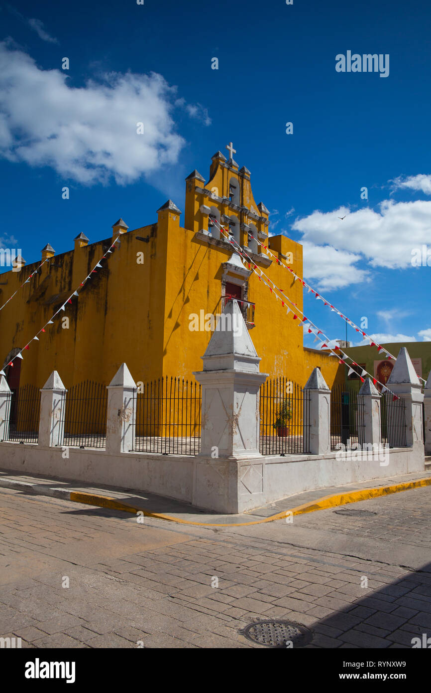 Campeche, Mexico - January 31,2018: Yellow colonial church with a deep ...
