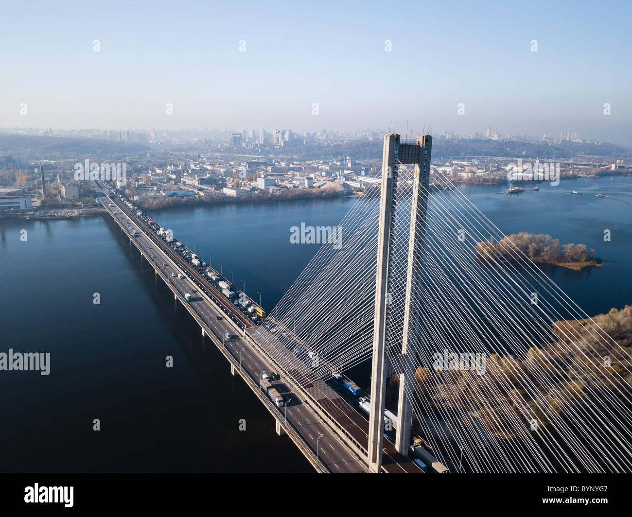 Aerial of the south bridge, city Kyiv Ukraine. South Bridge city of ...
