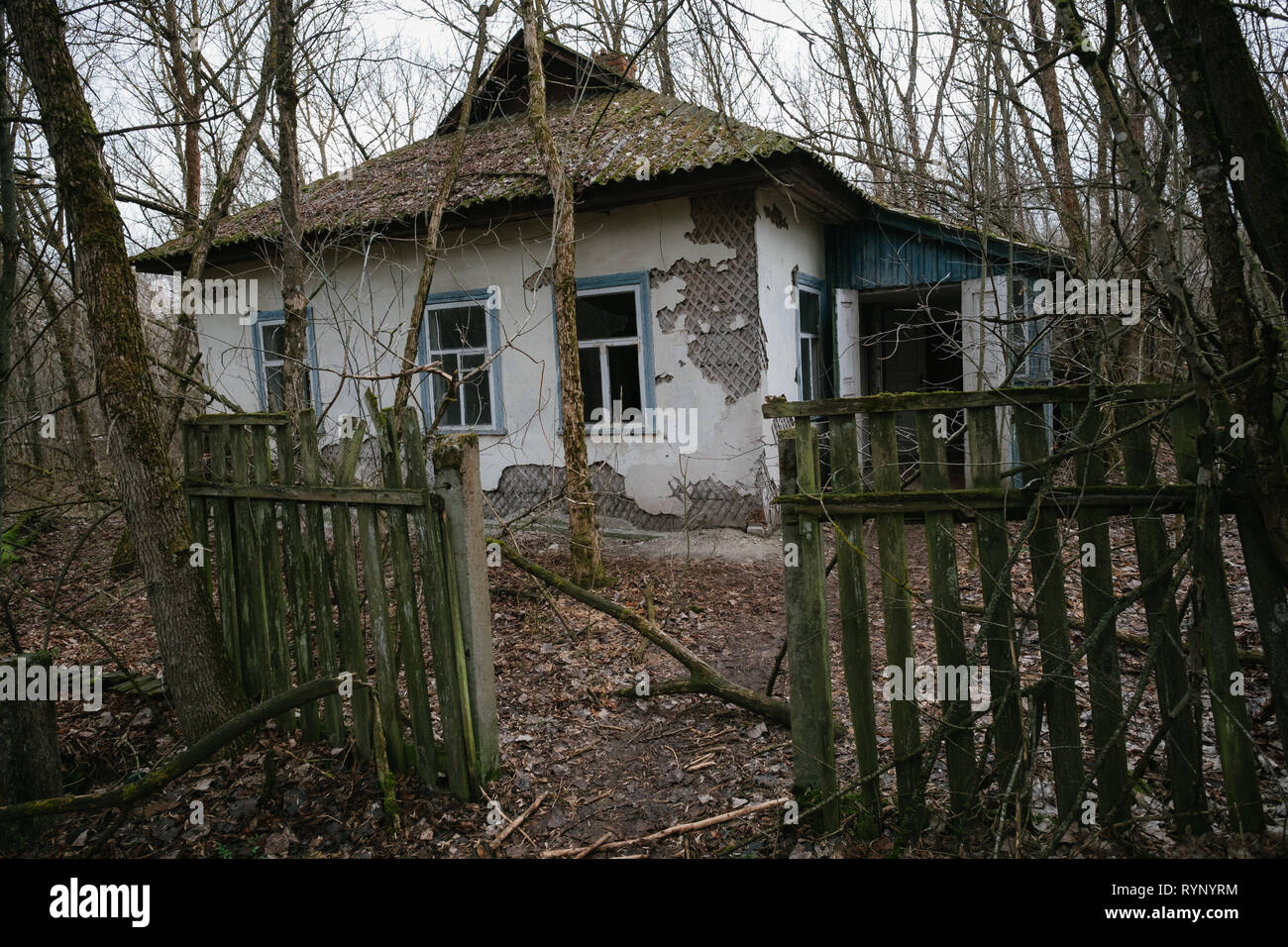 Abandoned village in the Chernobyl nuclear power plant exclusion zone ...
