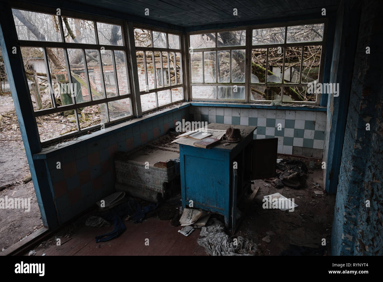 Abandoned village in the Chernobyl nuclear power plant exclusion zone ...