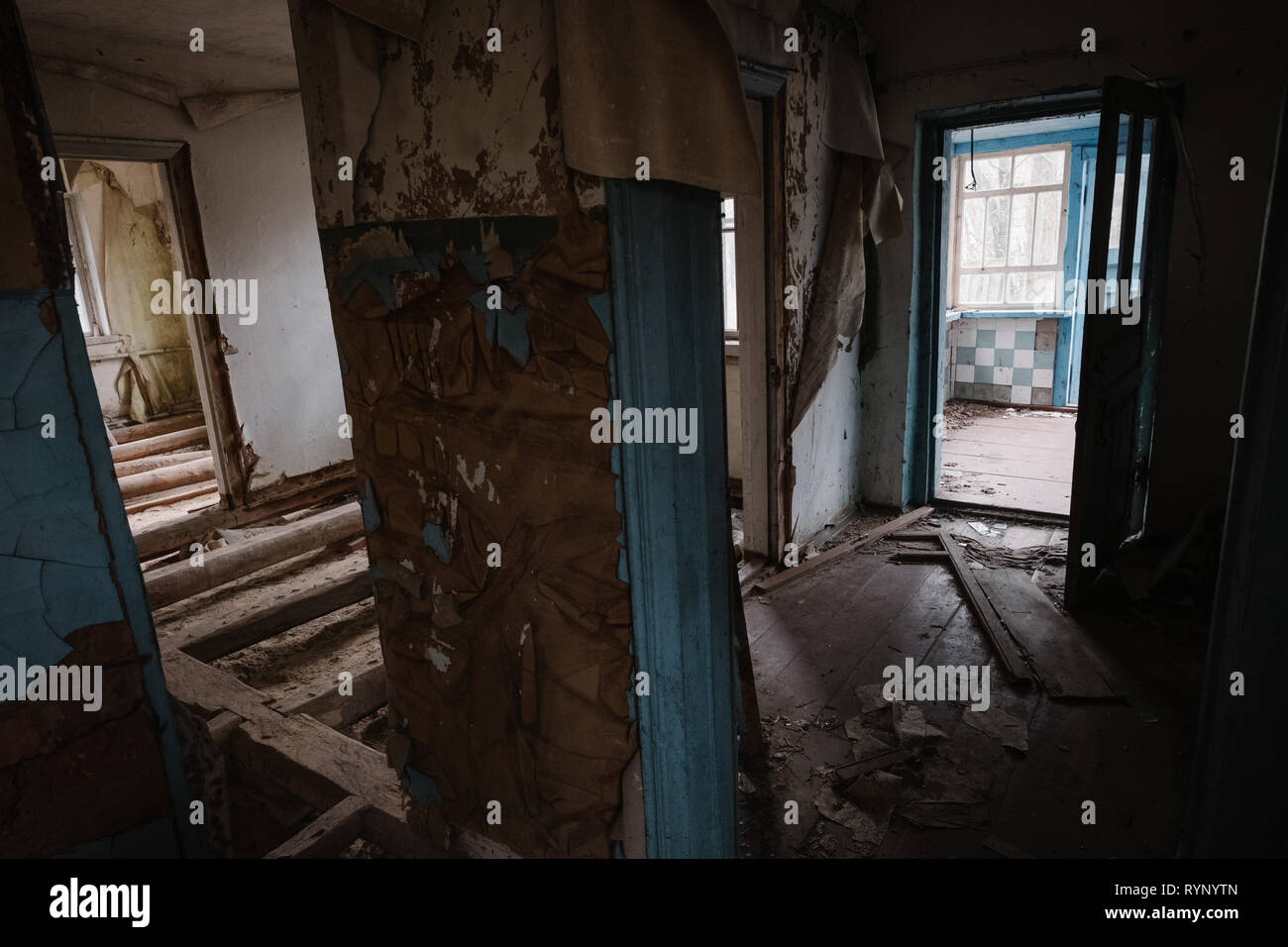 Abandoned village in the Chernobyl nuclear power plant exclusion zone ...