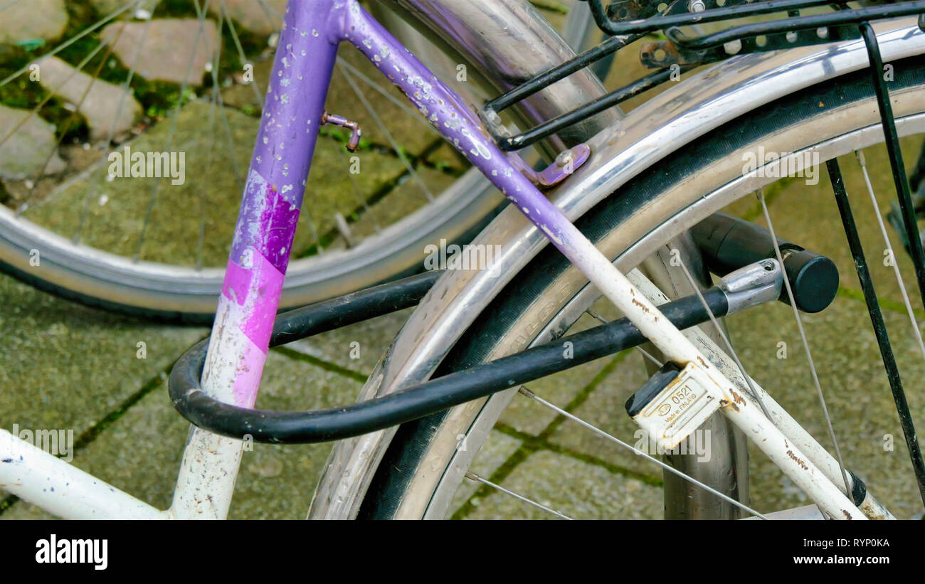 A part of the bicycle wheel with a lock to secure the bike GH4 4K Stock ...