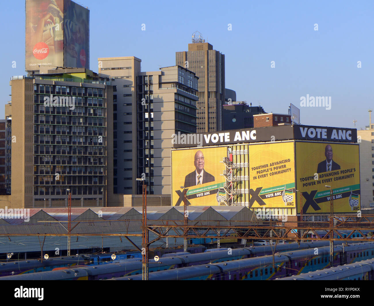 Election billboard at Park Station for the ANC in Johannesburg South ...