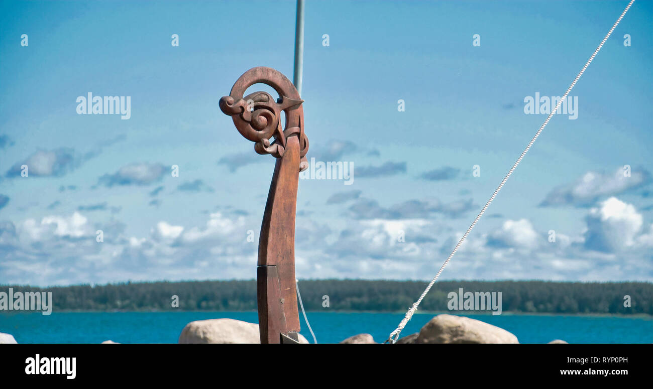 The edge of an old viking boat floating on the sea from Estonia FS700 ...