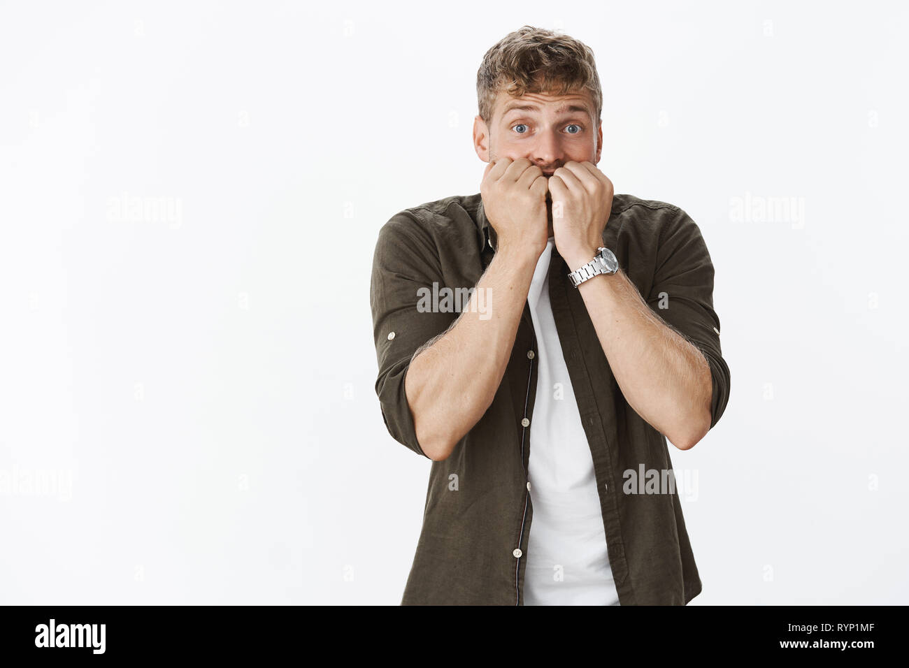 Portrait attractive businessman feeling shocked hi-res stock ...