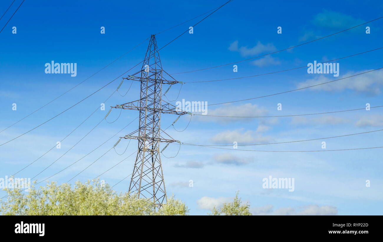 The cable wires on the cell tower a tall tower used for commuication ...