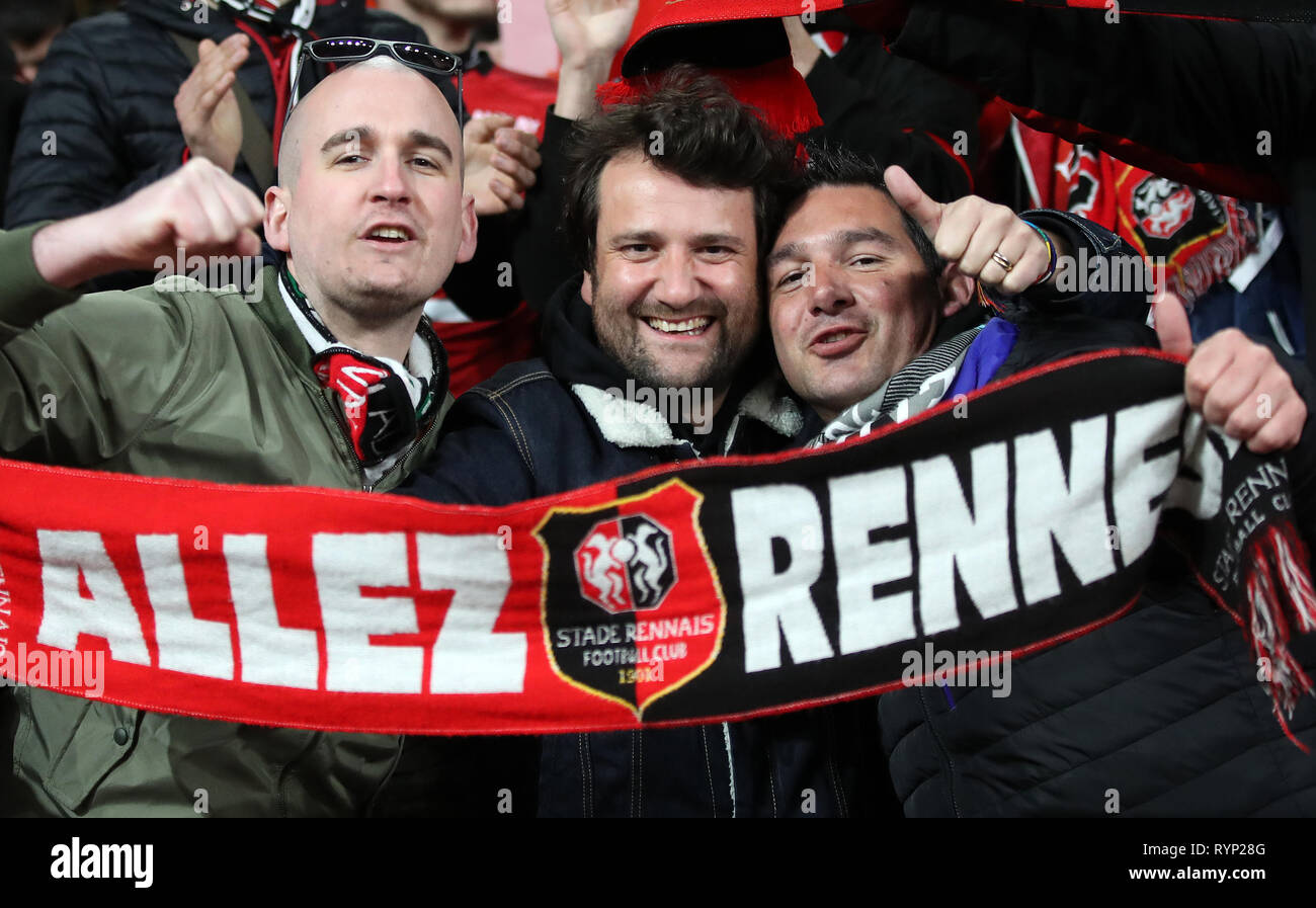 Rennes fans before the Europa League match at the Emirates Stadium ...