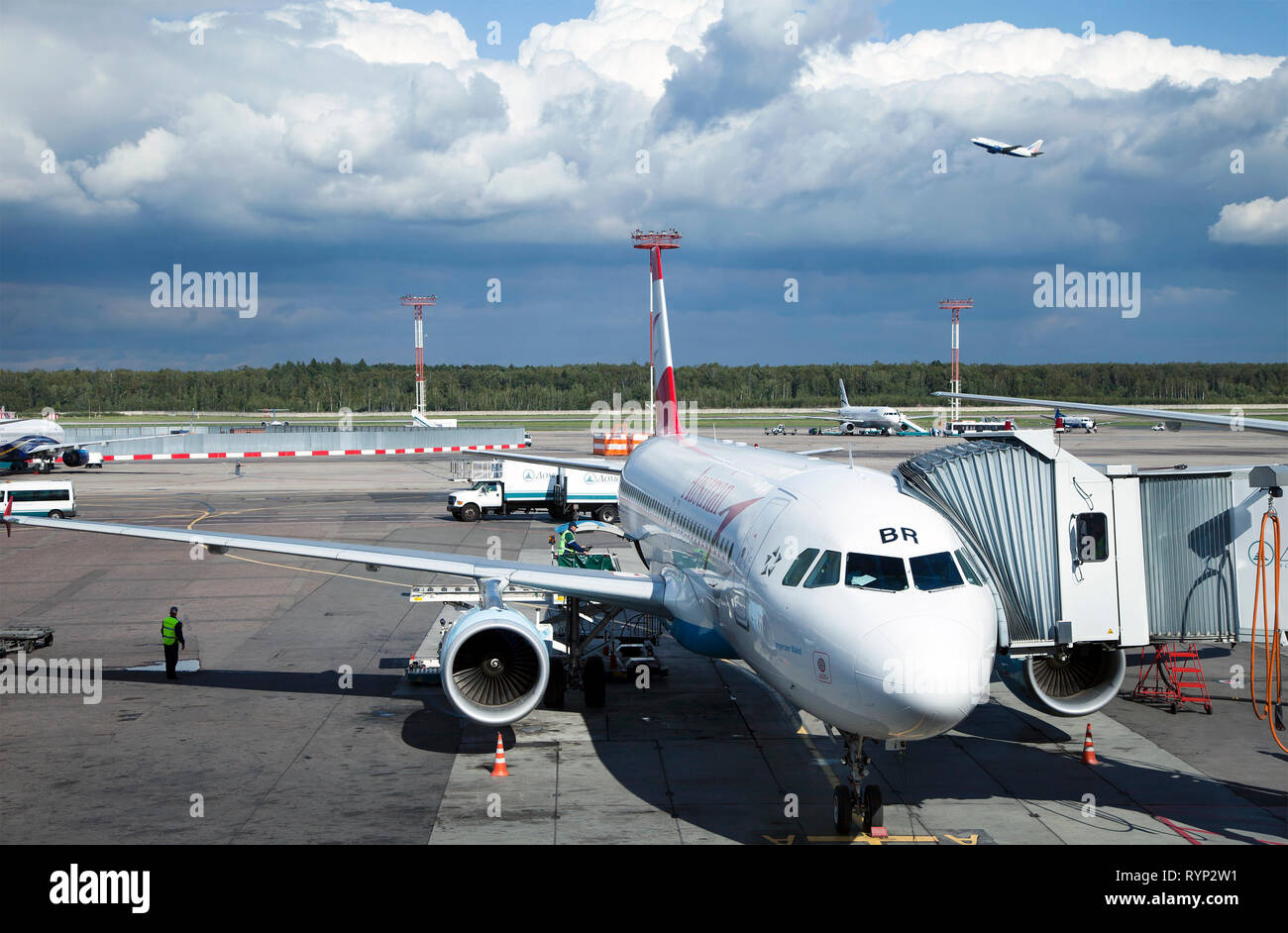 Austrian Airbus A320 passenger aircraft boarding at Moscow Domodedovo ...