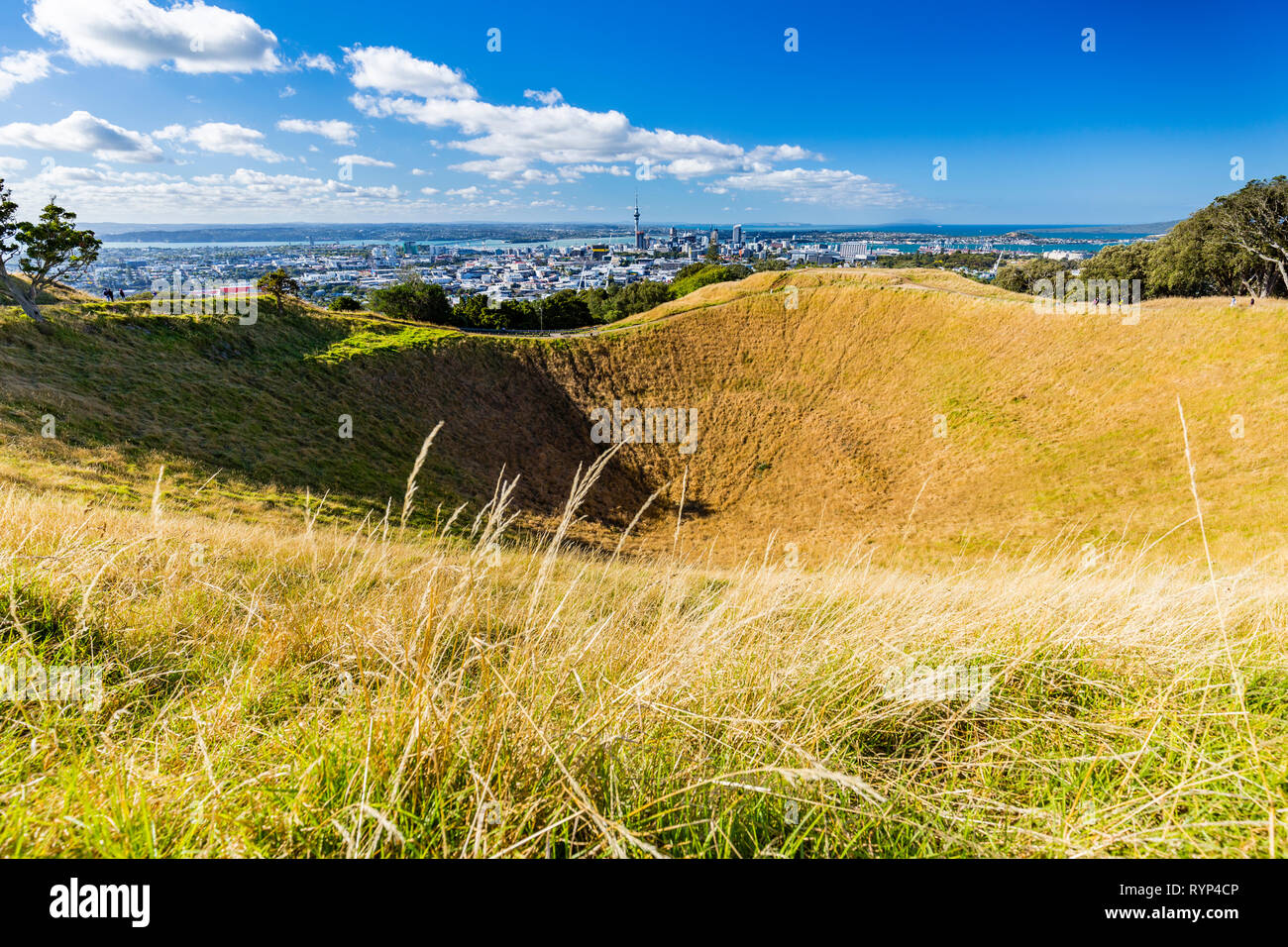 Mt Eden Volcanic Cones and View to Auckland City, New Zealand Stock ...
