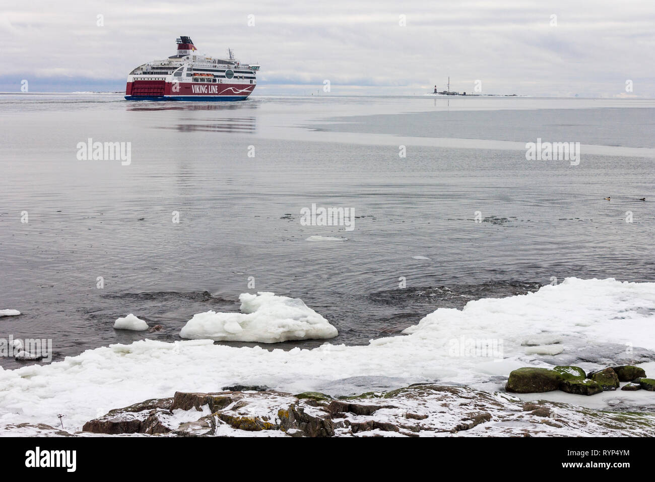 Viking Line cruise departing the port of Helsinki, Finland, in winter ...