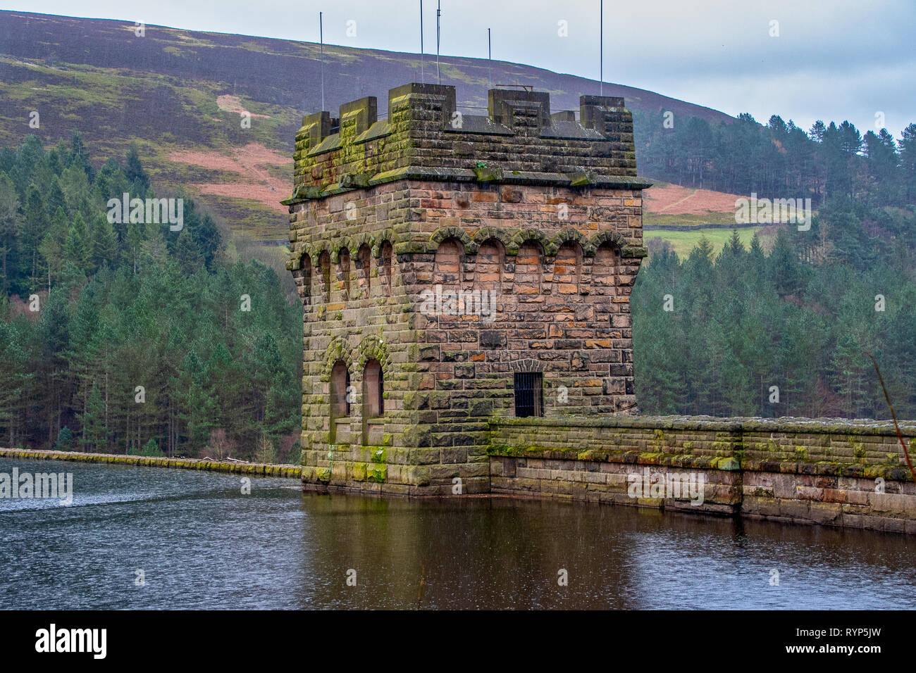 View of Derwent Dam and Reservoir, Peak District, Derbyshire, UK. This ...