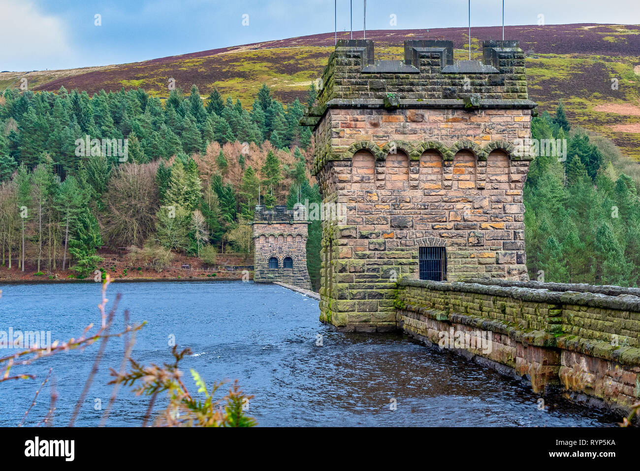 View of Derwent Dam and Reservoir, Peak District, Derbyshire, UK. This ...