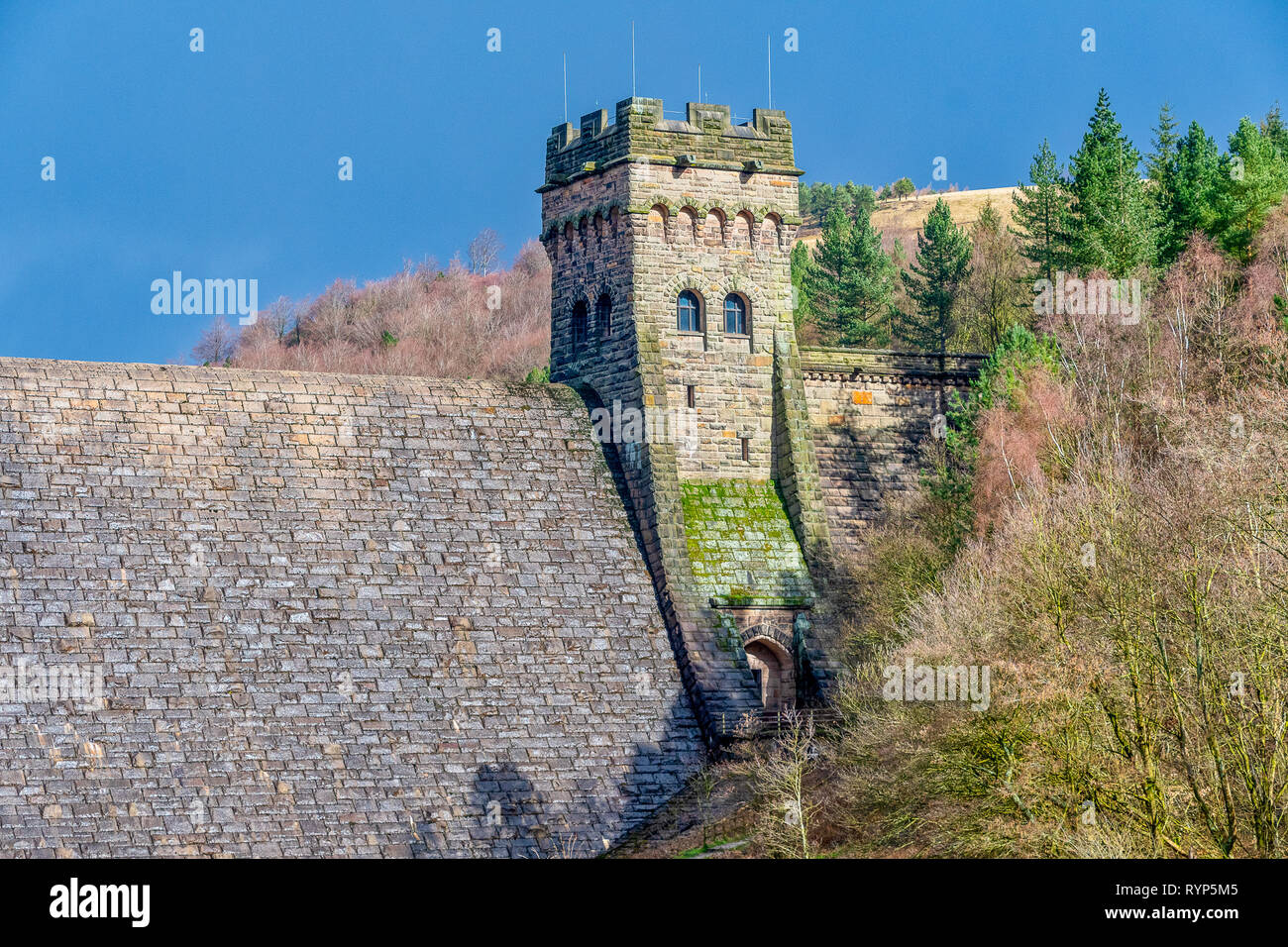 View of Derwent Dam and Reservoir, Peak District, Derbyshire, UK. This ...