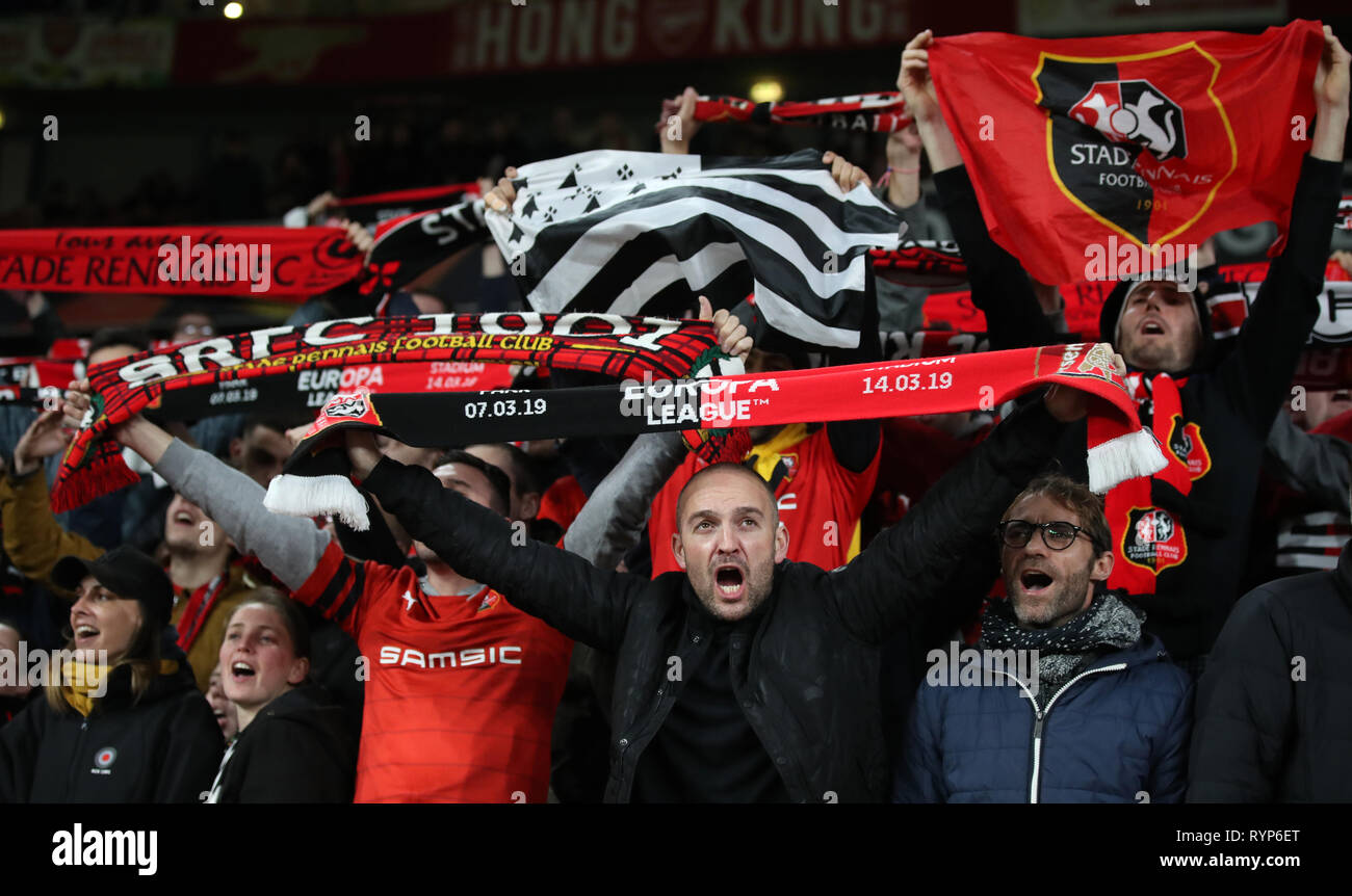 Rennes fans during the Europa League match at the Emirates Stadium ...