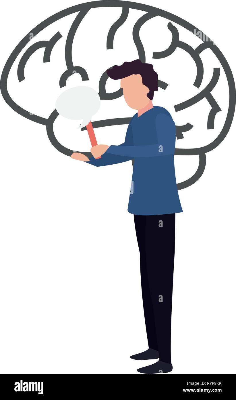 trivia night - man holding speech bubble brain vector illustration ...