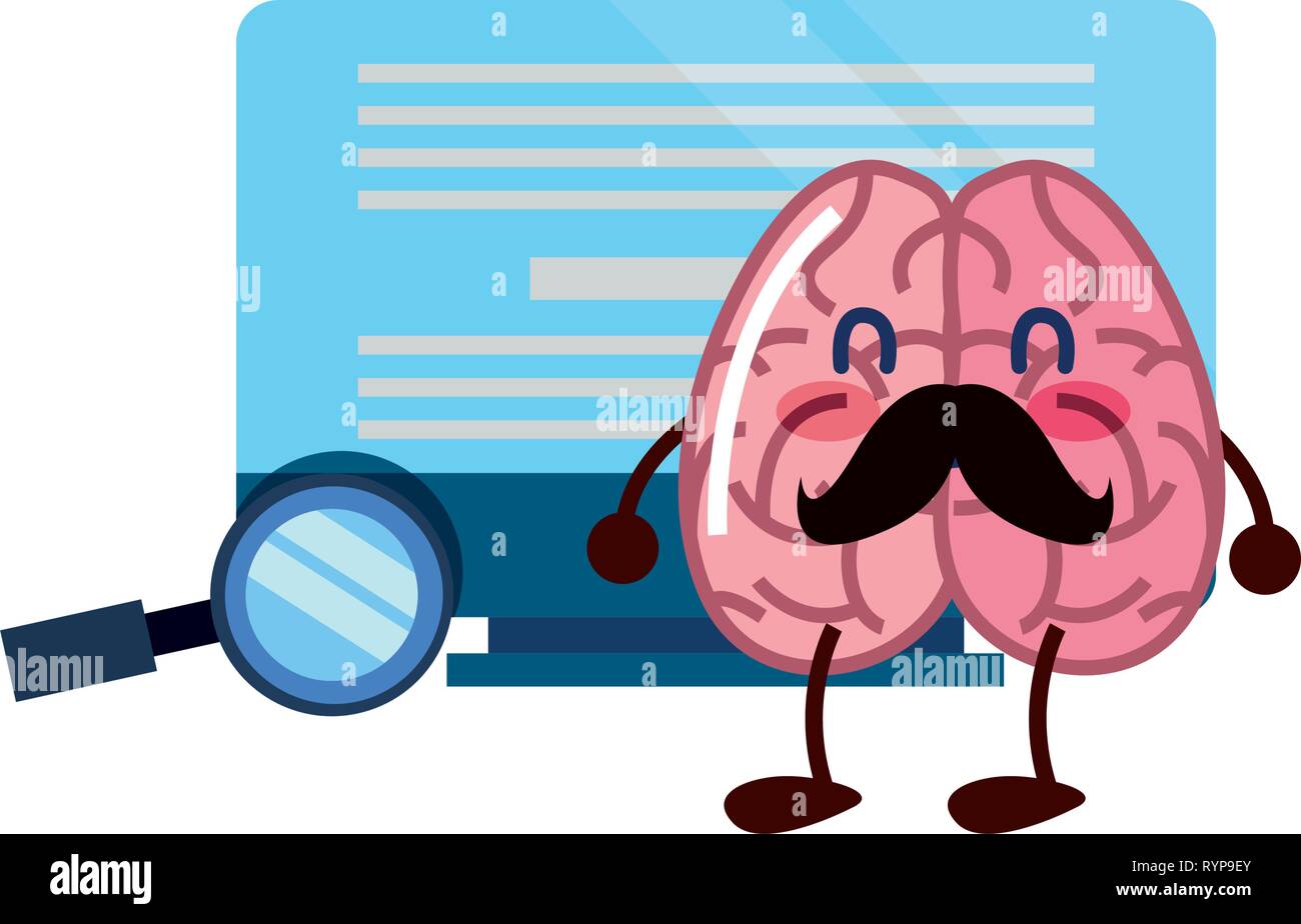 brain cartoon education computer magnifier vector illustration Stock ...