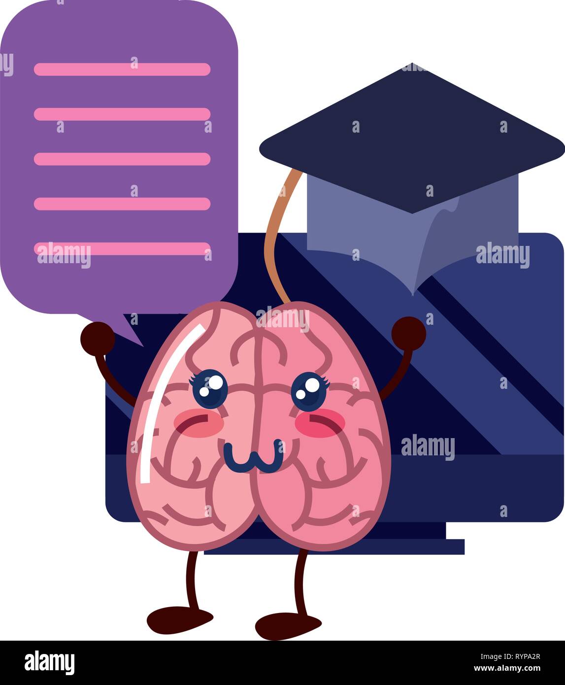 brain cartoon education computer graduation hat vector illustration ...