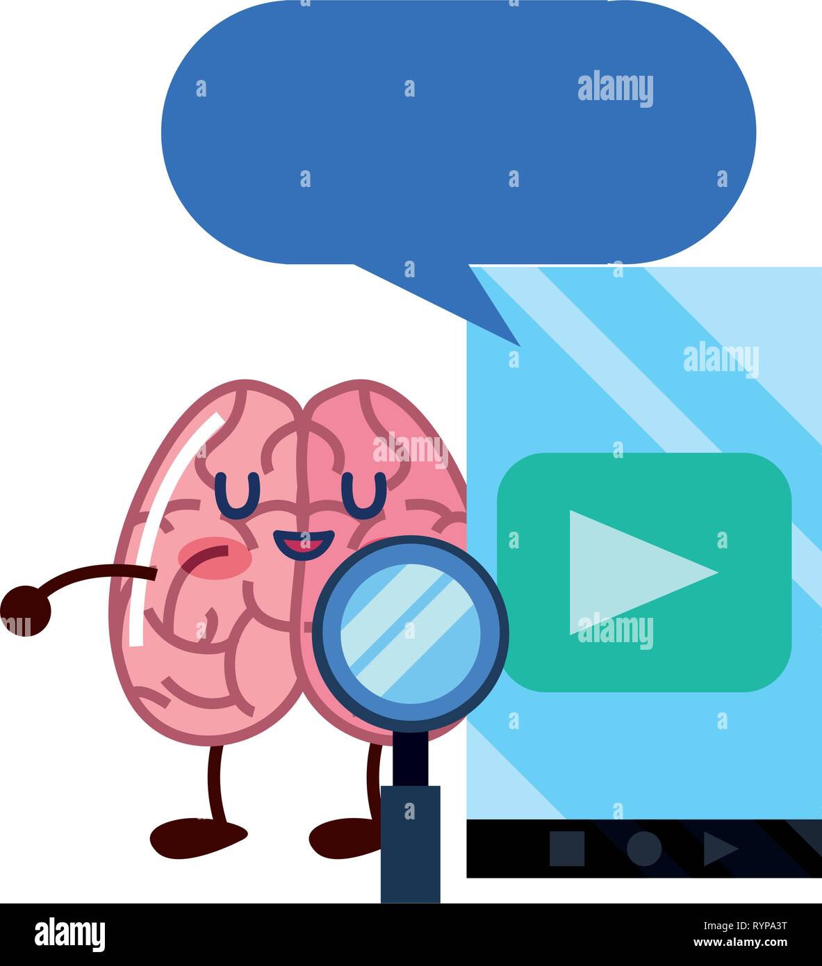 brain cartoon education mobile online magnifier vector illustration ...